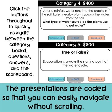 Water Cycle Interactive Game Jeopardy Style Game