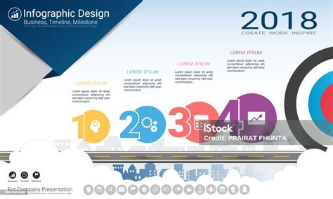 비즈니스 Infographics 보고서 이정표 타임 라인 또는 프로세스 순서도 4 옵션 회사 가치를 정의 하는 전략적 계획도로