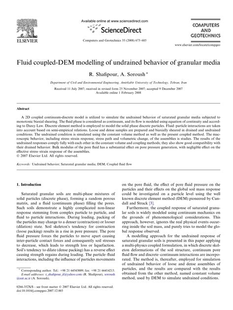 Pdf Fluid Coupled Dem Modelling Of Undrained Behavior Of Granular Media