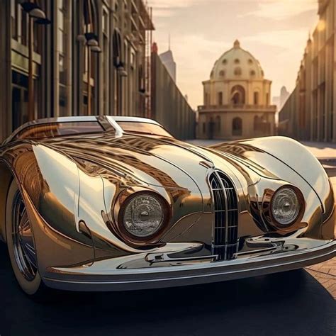 Vintage Gold Car Parked On The Street Концептуальные машины