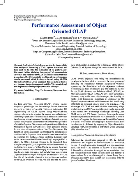 pdf performance assessment of object oriented olap