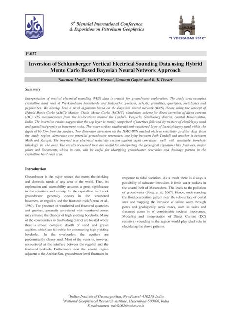 pdf inversion of schlumberger vertical electrical sounding konkan
