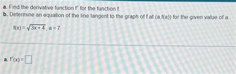 Solved A Find The Derivative Function F For The Function Chegg