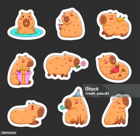 재미 있는 만화 카피바라 스티커 책갈피 물에서 수영하고 목욕하고 걷고 휴식을 취하는 귀엽고 재미있는 캐릭터 사랑스럽고 좋은