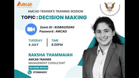 Decision Making Raksha Thammaiah AMCAD Trainer YouTube
