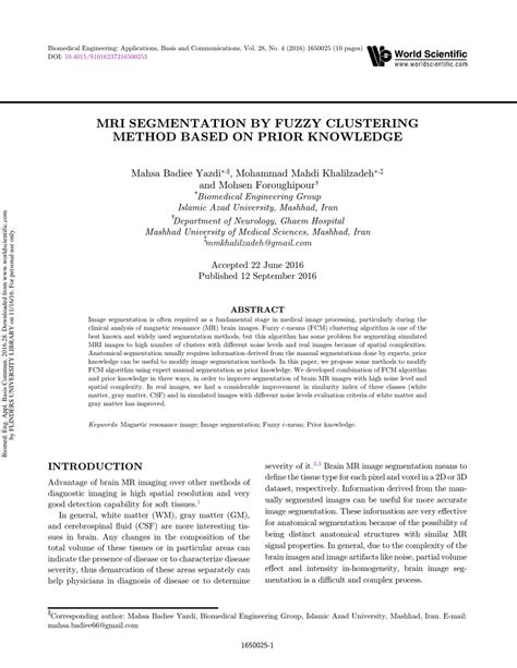 Pdf Fuzzy C Means Clustering Method Based On Prior Knowledge For Brain Mr Image Segmentation