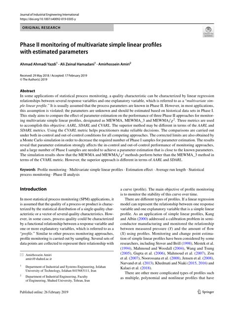 PDF Phase II Monitoring Of Multivariate Simple Linear Profiles With Estimated Parameters