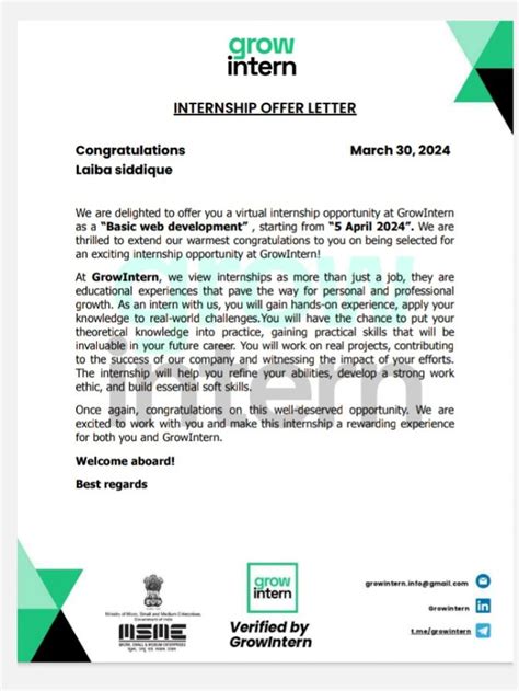 laiba siddique on linkedin internshipoffer growintern