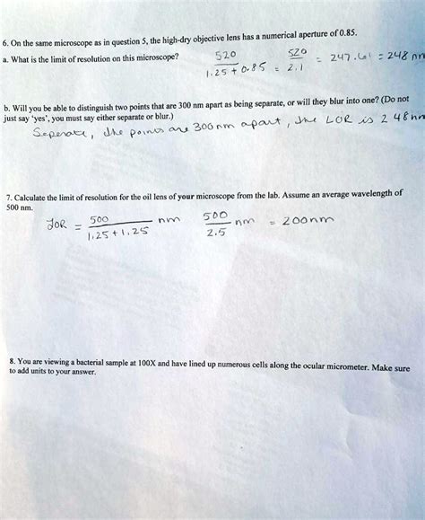 solved numerical aperture of 0 85 on the same microscope as in