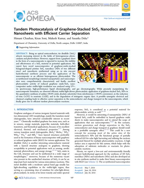 Pdf Tandem Photocatalysis Of Graphene Stacked Sns 2 Nanodiscs And