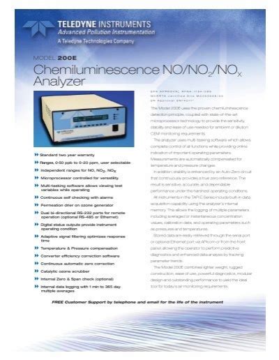 Download Specifications Teledyne Api