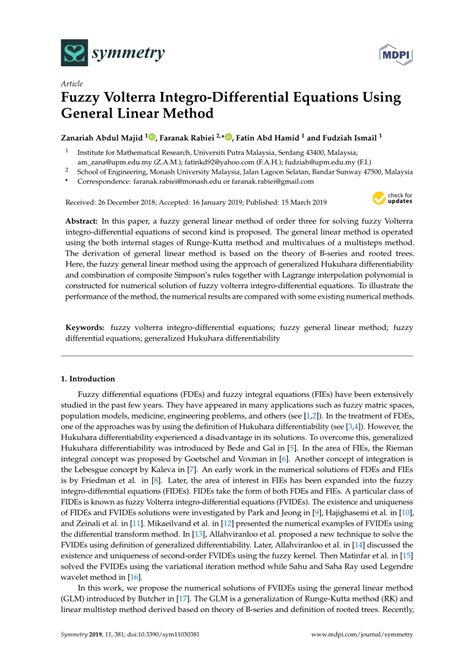 Pdf Fuzzy Volterra Integro Differential Equations Using General