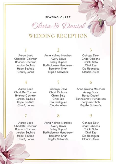 Page 5 Free Custom Printable Wedding Seating Chart Templates Canva