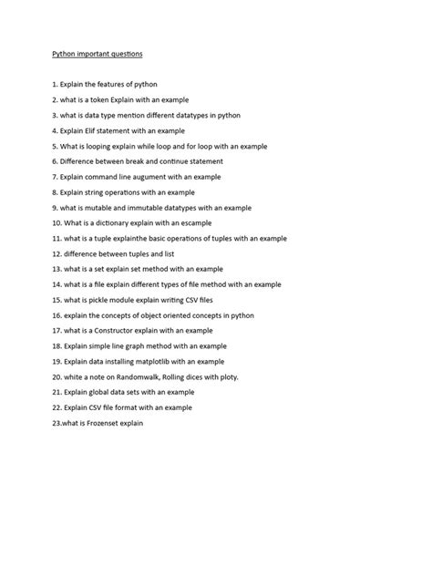 Python Important Questions Pdf