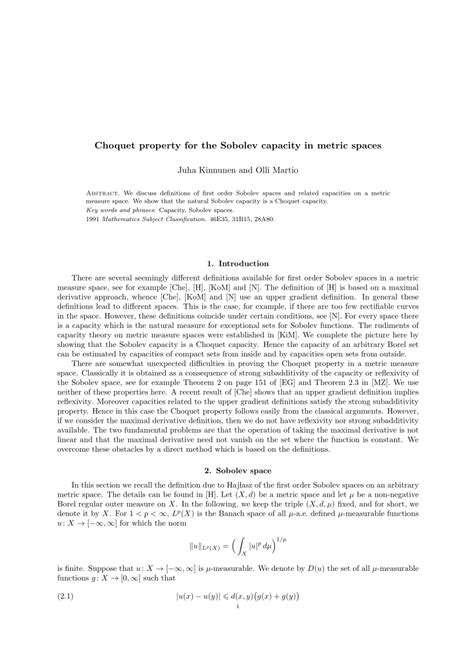Pdf Choquet Property For The Sobolev Capacity In Metric Spaces