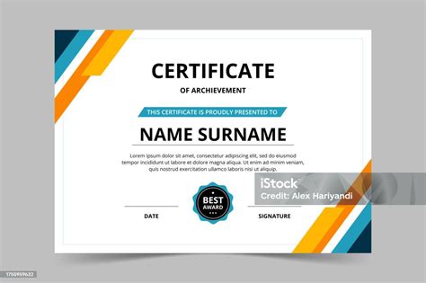 현대적인 우아한 파란색과 노란색 인증서 템플릿입니다 사업과 교육에 대한 감사 벡터 일러스트 레이 션 감탄에 대한 스톡 벡터 아트 및 기타 이미지 Istock