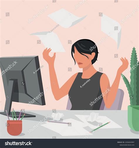 Angry Woman Behind Computer Monitor Stock Vector Royalty Free 2256263997 Shutterstock