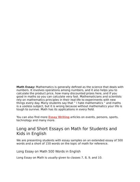 Math Essay Math Prompt Math Essay Mathematics Is Generally Defined