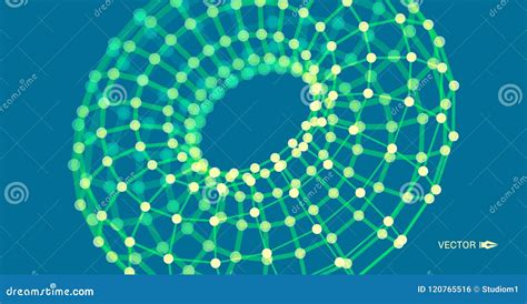 Torus Object With Lines And Dots Molecular Grid Technology Style