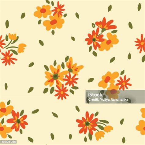 Pola Bunga Sederhana Dengan Bunga Dan Daun Kecil Yang Ceroboh Komposisi