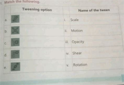 Match The Following Lticolumn C Tweening StudyX
