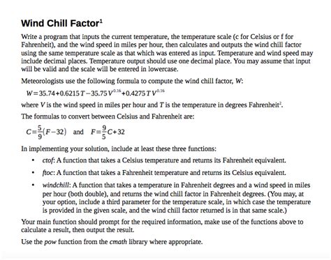 Solved Wind Chill Factor1 Write A Program That Inputs The
