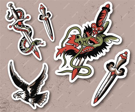 올드 스쿨 문신 그림 Vecor 프리미엄 벡터