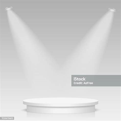 라운드 무대 연단 빛 조명 무대 벡터 배경입니다 시상식을 위한 레드 카펫 축제 연단 장면 벡터 일러스트 3차원 형태에 대한 스톡 벡터 아트 및 기타 이미지 Istock