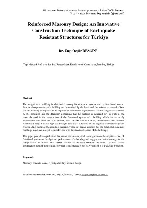 Pdf Reinforced Masonry Design An Innovative Construction Technique Of Earthquake Resistant