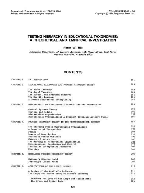 Testing Hierarchy In Educational Taxonomies A Theoretic 1984