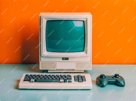 An Old Computer With A Keyboard And Mouse On The Table Premium Ai