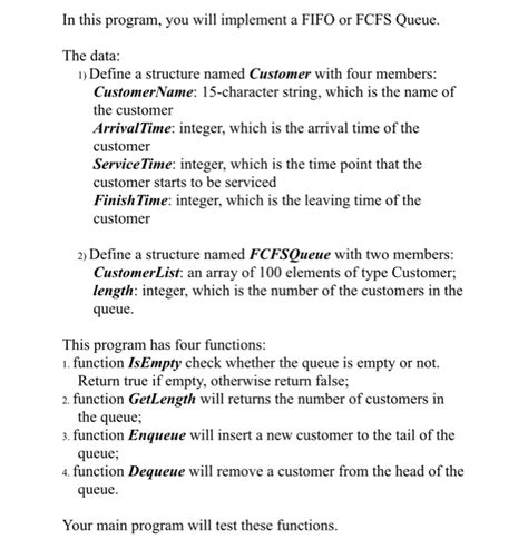 Solved In This Program You Will Implement A Fifo Or Fcfs