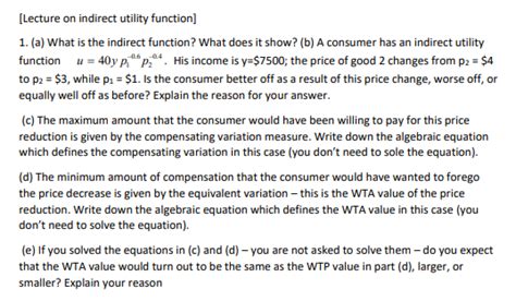 Answered [lecture On Indirect Utility Function]… Bartleby