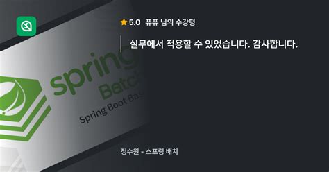 퓨퓨님의 생생한 수강평 스프링 배치 인프런 수강평