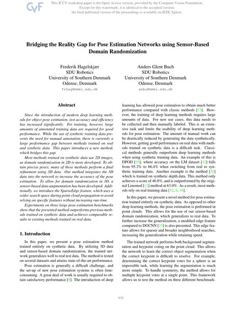 pdf bridging the reality gap for pose estimation networks using