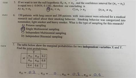 Solved 5 If we want to test the null hypothesis H0 π1 π2 Chegg com