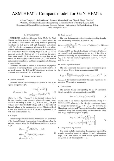 Pdf Asm Hemt Compact Model For Gan Hemts