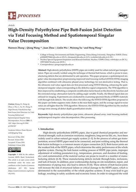 Pdf High Density Polyethylene Pipe Butt Fusion Joint Detection Via Total Focusing Method And