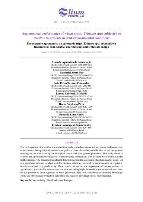 Pdf Agronomical Performance Of Wheat Crops Triticum Spp Subjected