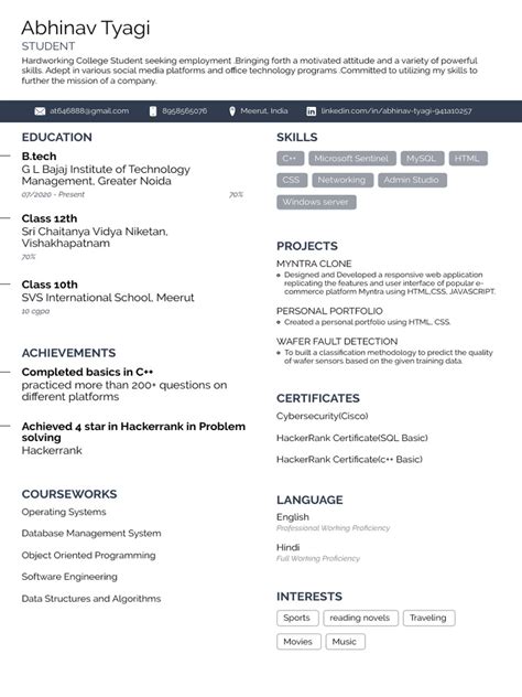 abhinav tyagi s resume pdf my sql computing