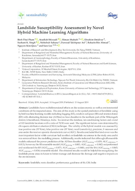 Pdf Landslide Susceptibility Assessment By Novel Hybrid Machine