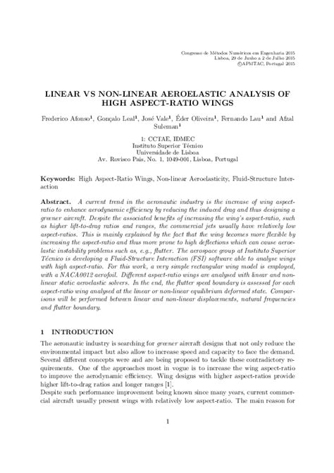 Pdf Linear Vs Non Linear Aeroelastic Analysis Of High Aspect Ratio Wings