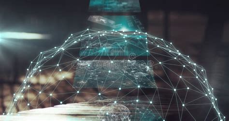 Animation Of Connected Dots Forming Globe And Rotating Over Hud