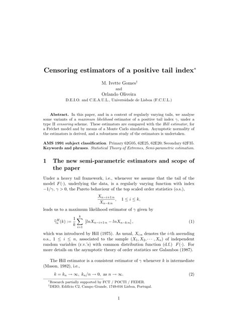 Pdf Censoring Estimators Of A Positive Tail Index