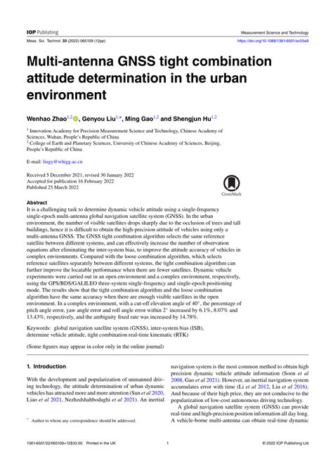 Multi Antenna Gnss Tight Combination Attitude Determination In Urban Environment Request Pdf