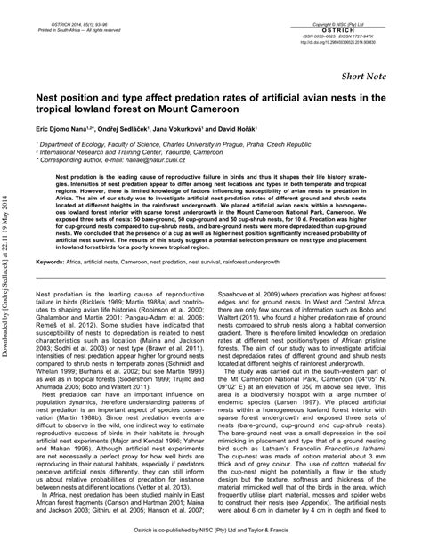 Pdf Nest Position And Type Affect Predation Rates Of Artificial Avian