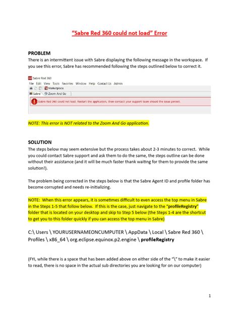 Fixing Sabre Red 360 Load Error Pdf Graphical User Interfaces