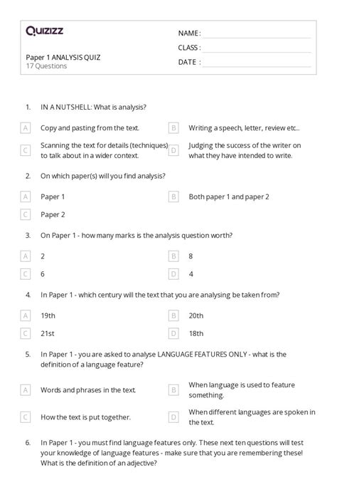 50 Text Analysis Worksheets For 10th Class On Quizizz Free And Printable