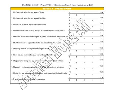 Training Session Evaluation Form Doc