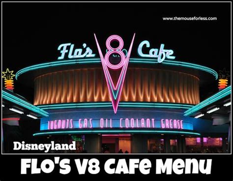 2023 Flos V8 Cafe Menu Disney California Adventure Disneyland
